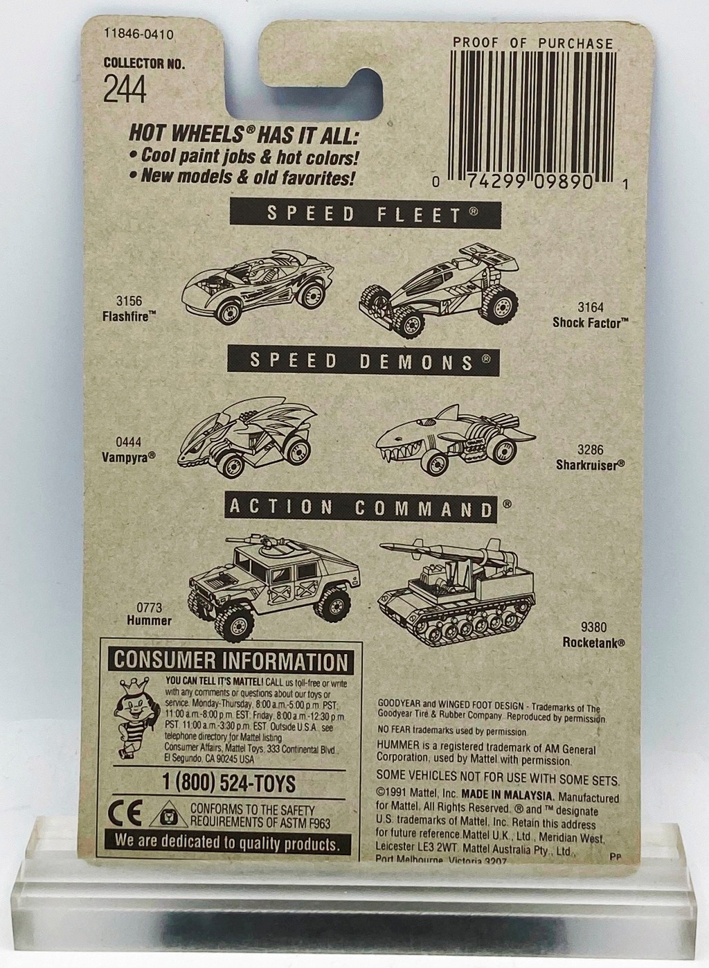 1991 Hot Wheels Collector #244 NO FEAR Race Car ("Speed Fleet")