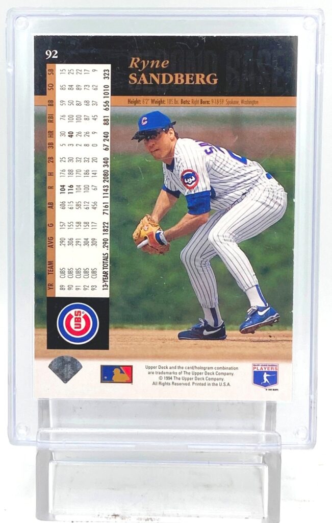 1994 Upper Deck Electric Diamond MLB Ryne Sandberg Card #92