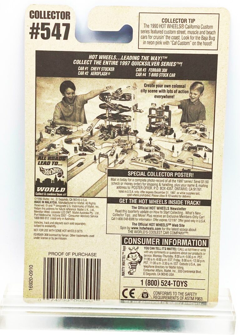 1996 Hot Wheels Collector Card #547 Ferrari 308 "#3 of 4"