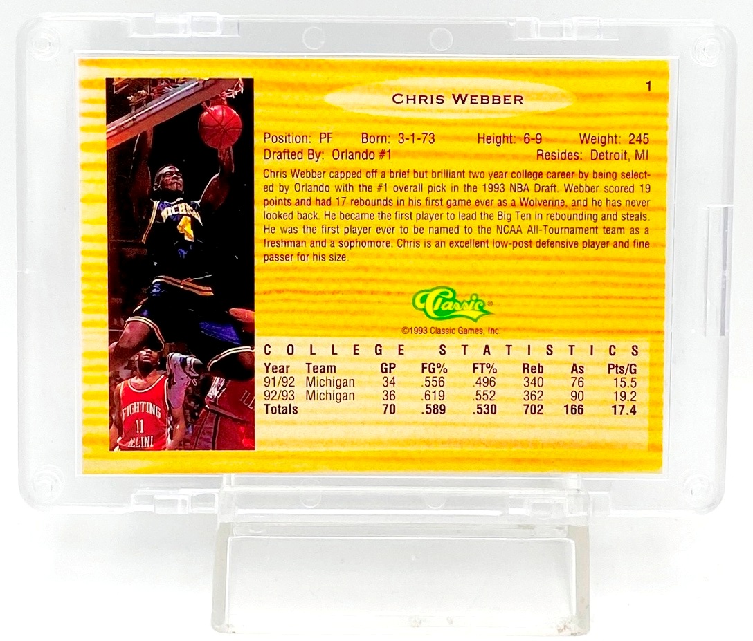 1992-93 Classic NBA Draft Pick Chris Webber Rookie Card #1