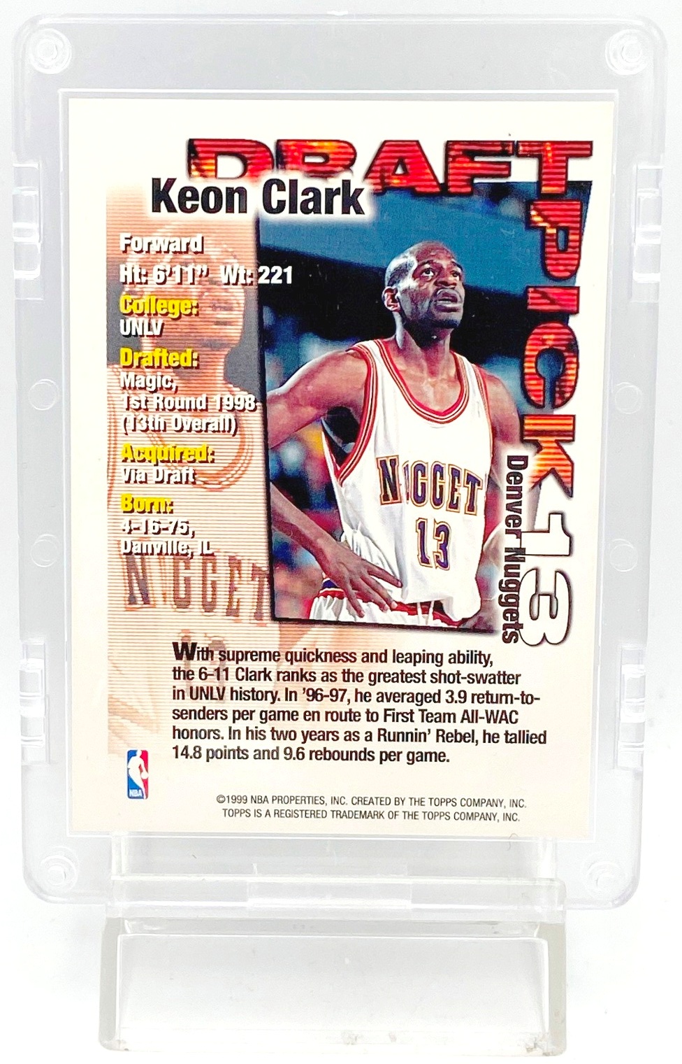1998 Topps Draft Pick NBA Keon Clark RC#13 "Exclusive"