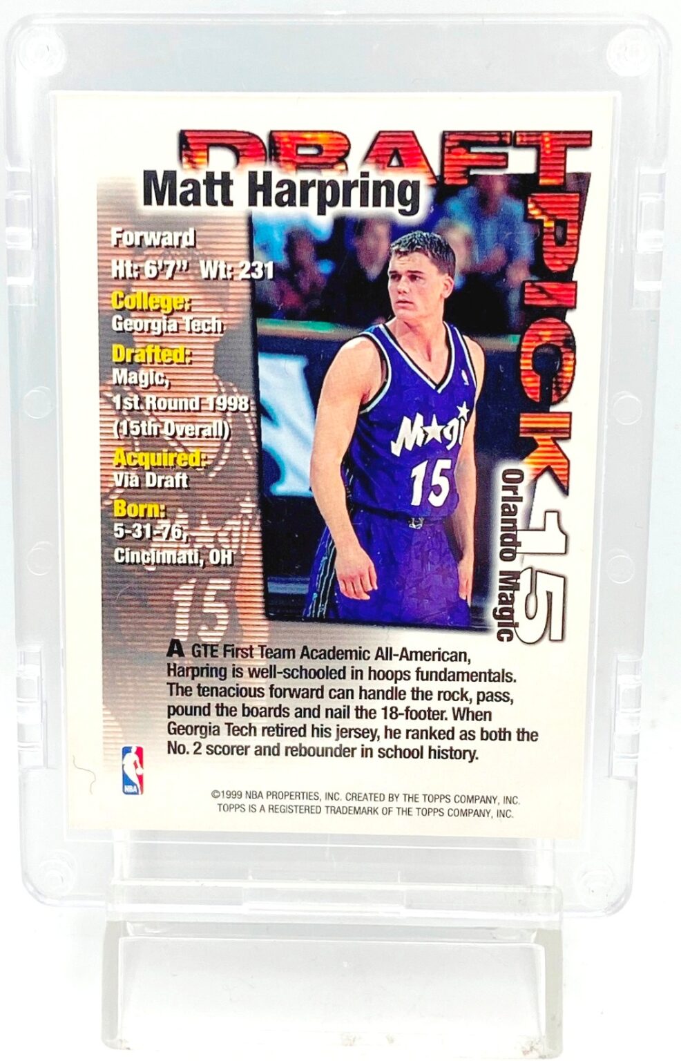 1998 Topps Draft Pick NBA Matt Harpring RC#15 "Exclusive"