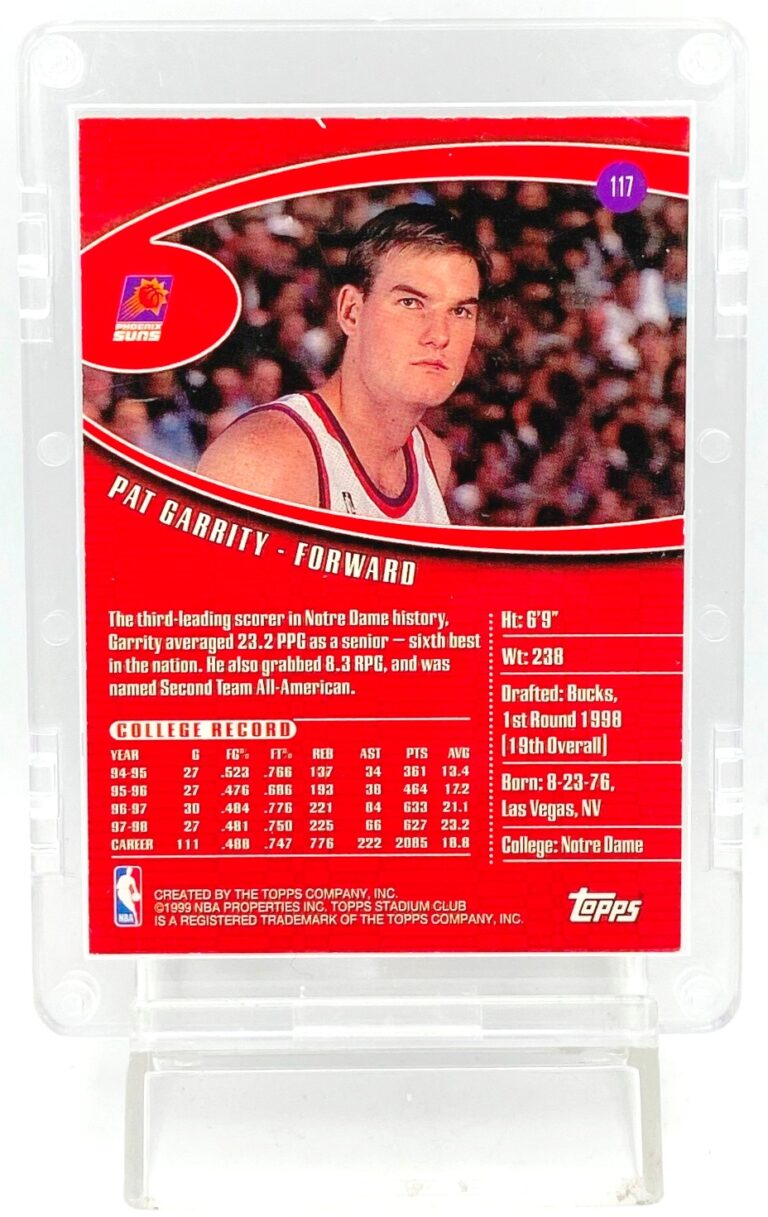1998 Stadium Club Draft Pick NBA Pat Garrity RC#117 "Exclusive"