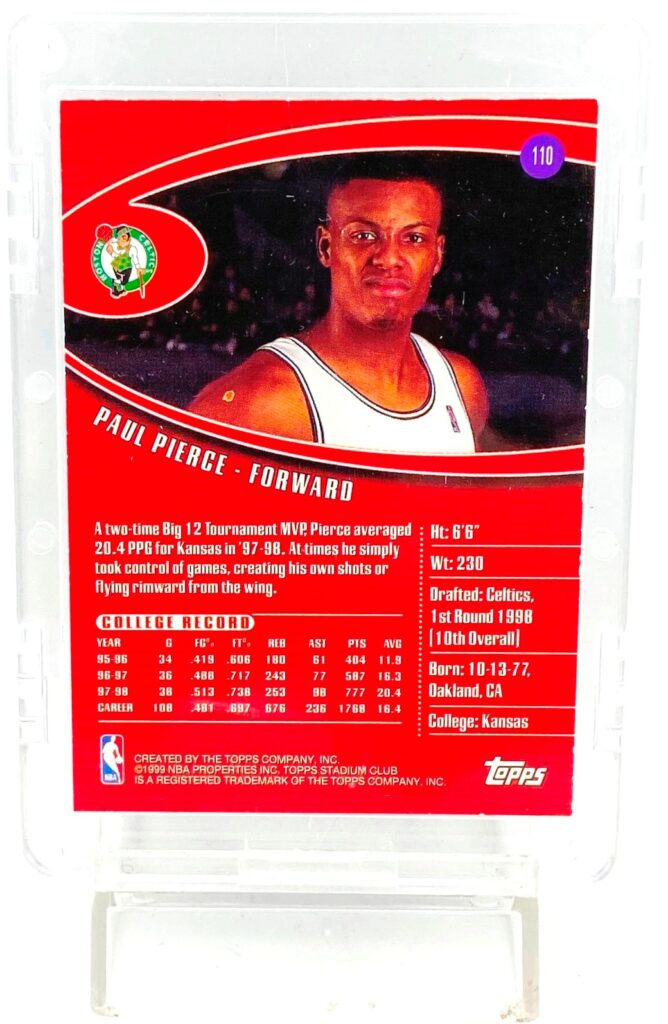 1998 Stadium Club Draft Pick NBA Paul Pierce RC#110 "Exclusive"